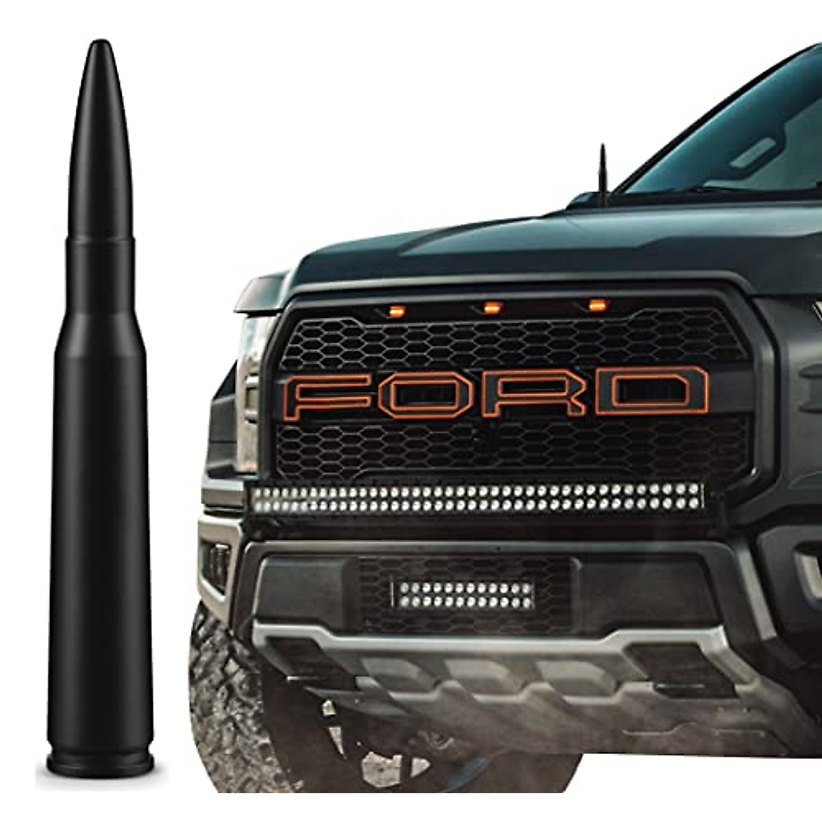 EcoAuto Bullet Antenna Replacement for Dodge RAM & Ford F150 F250 F350 Super Duty Ford Raptor Bronco Trucks - Anti-Theft Design - Short Replacement Antenna 1990 - Current (Matte Black)