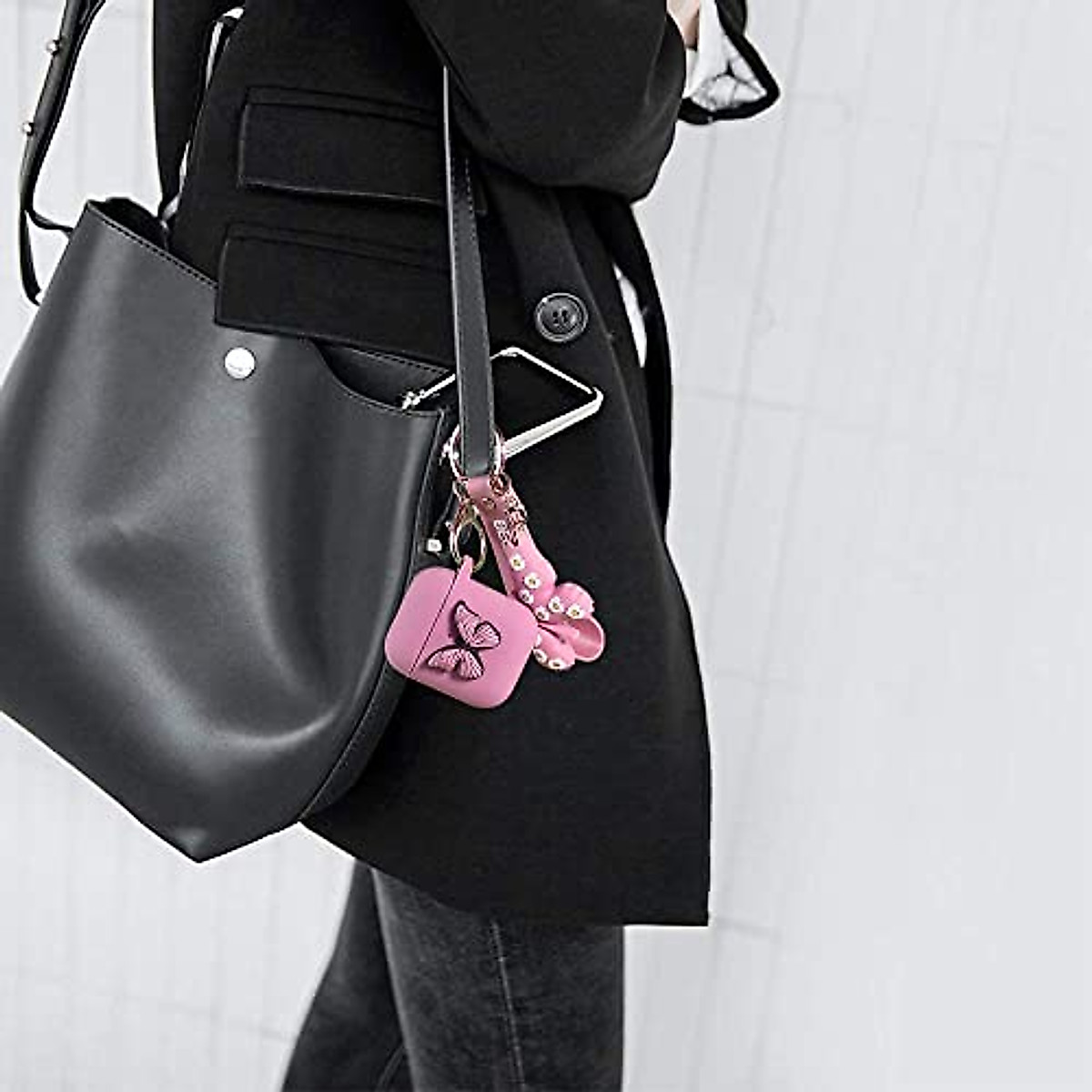 Heniu for Airpod Case, 3D Butterfly Silicone Airpods Case Cute Cover with Keychain Compatible for Apple Airpods 2&1 Charging Case-Pink