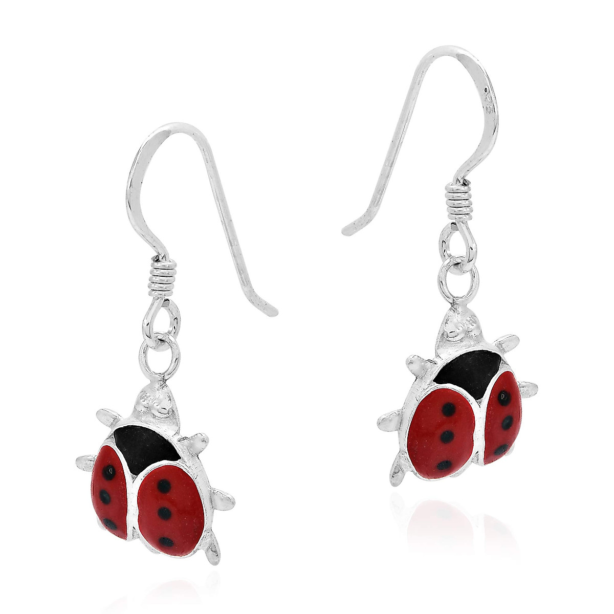 Adorable Little Red Lady Bug .925 Sterling Silver Dangle Earrings | Earrings for Women Sterling Silver | Red Earrings for Women Dangle