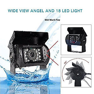 Camecho Vehicle Backup Camera 7" Monitor,18 IR Night Vision Rear View Camera Without Guide Line IP 68 Waterproof, 4 Pins Aviation Extension Cable for 33FT Length RVs, Bus, Trailer,Truck