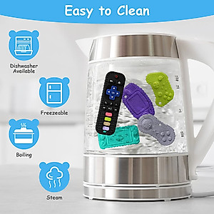 Aolso Silicone Baby Teething Toys, 5PCS Remote Control Shape and Game Control Teething Toys,Teething Toys with 2PCS Pacifier Clip,Babies Chew Toys for BPA Free,3 Months+ Baby Teethers Soothe Toys