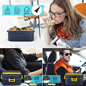 HELIJIA Electric Lunch Box Food Heater, 110V/12V/24V 3 in 1 Portable, Leak-Proof, Lunch Heater Microwave, for Car Truck Home, with Detachable 1.8L 304 Stainless Steel Container (Blue)