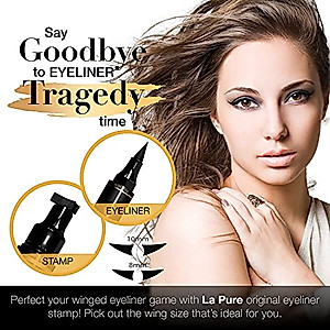 LA PURE Waterproof Liquid Eyeliner Stamp Winged Eyeliner Tool 2x Cat Eye Winged Eyeliner Stamp & Fine Tipped Pen Eyeliner Stencil Smudge Proof Black Eye Liner Tiktok Trend Items Wing Stamp Black 10mm