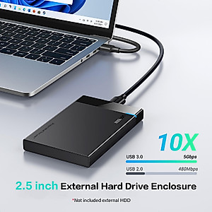 UGREEN 2.5" Hard Drive Enclosure USB 3.0 to SATA III Adapter Supports 2.5 Inch SSD & HDD 9.5mm 7mm External Hard Drive Enclosure with UASP Compatible with WD Seagate Toshiba Samsung Hitachi - Black