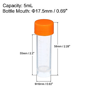PATIKIL 5mL Plastic Test Tubes, 12 Pack Frozen Container Storage Screw Cap for Lab Laboratory Science, Clear