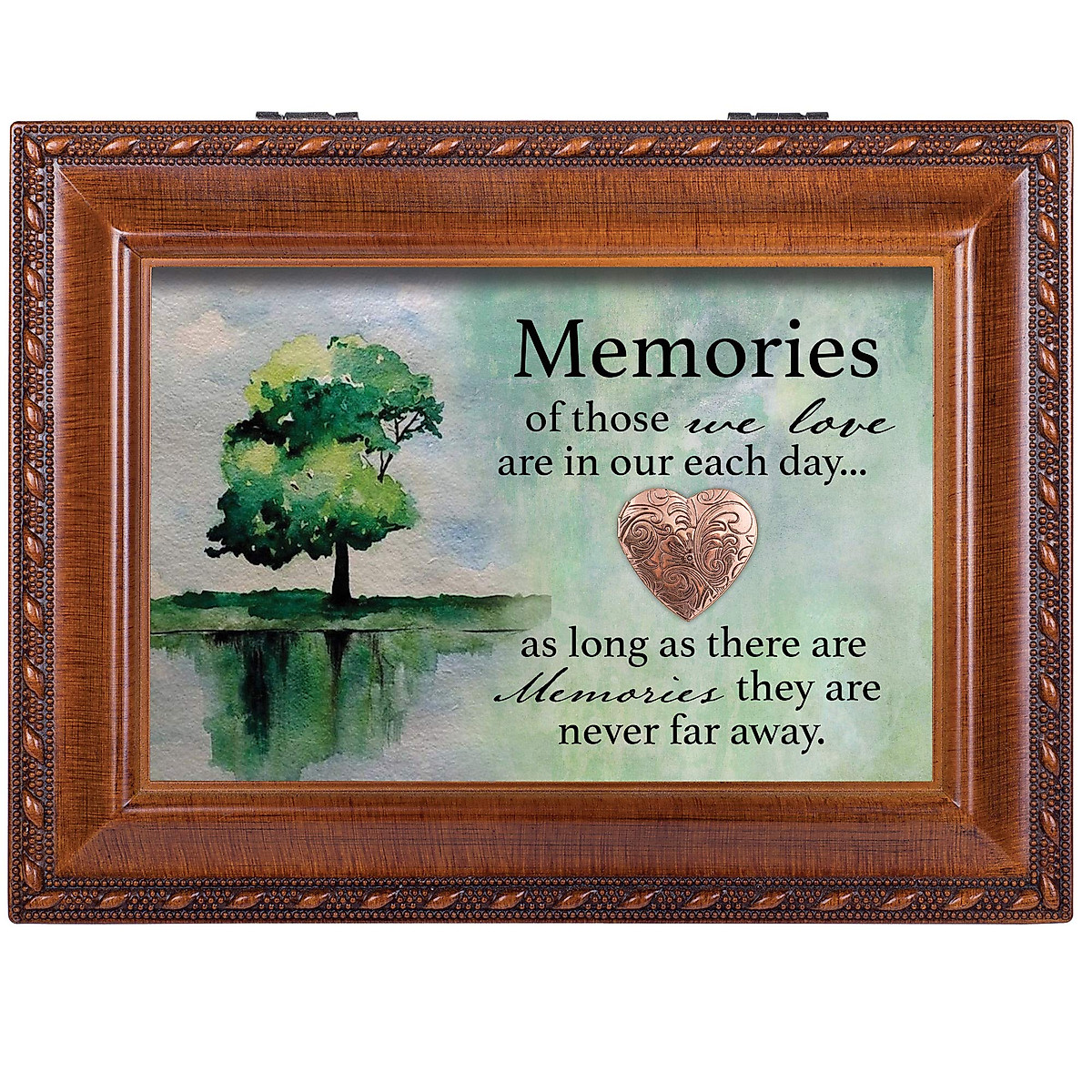 Cottage Garden Memories of Those We Love Woodgrain Rope Trim Music Box Plays Wind Beneath My Wings