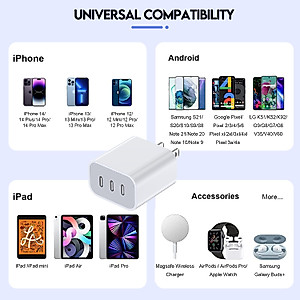 iPhone 15 Charger Block,USB C Charger [2 Pack] 35W 3-Port Wall Charger Fast Type C Charging Block PD Power Adapter for iPhone 15/15 Pro Max/14/14Pro/13/13 Mini/12 Pro Max/XR/SE, iPad,Galaxy,Pixel 4/3