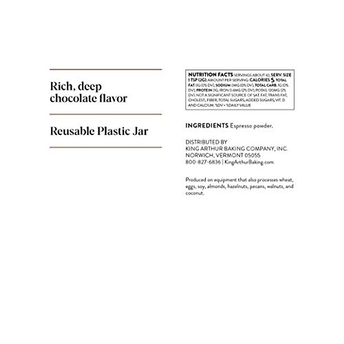 King Arthur, Espresso Powder, Certified Kosher, Reusable Plastic Jar, 3 Ounces