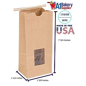 Kraft 1/2 Lb. Tin Tie Bakery Bag w/Square Window - 50 Pack by Premium Tin Ties