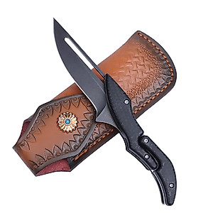 MASALONG Residual Wings KNI191 Damascus / 5cr15 steel folding collection knife (Straight back black blade+sheath)