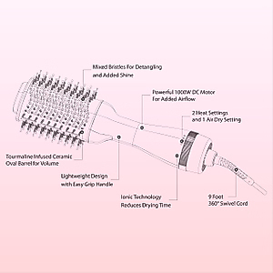 Adagio California Blowout Brush: 2-in-1 Hot Air Brush Styler and Dryer - Negative Ion Round Brush - Hair Dryer Brush with Straightener Function - Hair Styling Tools for Women… (2-inch, Rose Gold)