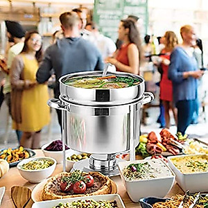 11L Marmite Soup Chafer/Stainless Steel Soup Warmer/Soup Server with Spoon and Water Pan for Chilli and Gumbo