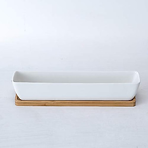 Kipokalor 11.1x2.36x1.77inch Long Rectangular Modern Minimalist White Ceramic Succulent Planter Pot with Saucer for Office,Desk,Window.