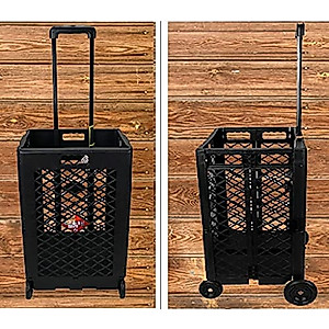 RAZZUM Large Hand Trucks,Plastic Folding Supermarket Shopping Cart Portable Trolley Car Luggage Push Storage Box Storage Box Trolleys/Orange