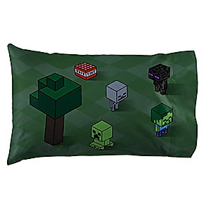 Jay Franco Minecraft Chibi Craft 1 Single Pillowcase - Double-Sided Kids Super Soft - Bedding Features Creeper, Enderman, Zombie, & Skeleton (Official Minecraft Product)