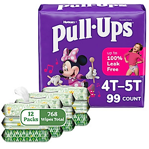 Pull-Ups Girls Training Pants & Wipes Bundle: Pull-Ups Training Pants for Girls Size 4T-5T, 99ct & Huggies Natural Care Sensitive Wipes, Unscented, 12 Packs (768 Wipes Total) (Packaging May Vary)