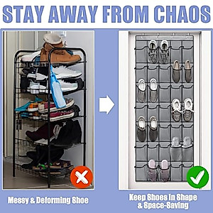 Over the Door Shoe Organizers 35 Mesh Pockets Hanging Shoe Organizer Shoe Rack for Closet Entryway Bedroom Bathroom Pantry Shoe Holder for Men Sneakers, Women High Heeled Shoes, flip flops Gray