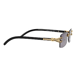 Retro Vintage Style Rimless Clear Lens Sunglasses for Women & Men Luxury Glasses Fashion Crystal Wood Eyewear Shades (Y Decor Smoke)