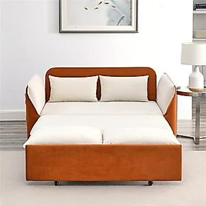 ADUH 57" Convertible Sofa Bed with 2 Detachable Arm Pockets, Velvet Loveseat Multi-Position Adjustable Sofa