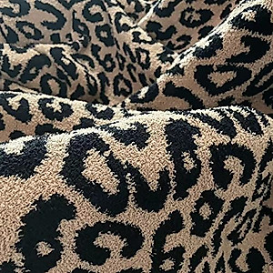 Kissister Luxury Fleece Throw Blanket,Fluffy Leopard Blanket,Microfiber Blanket for Sofa Chair Bed Machine Washable,50x60 inch Travel Blankets (Tan- Black)