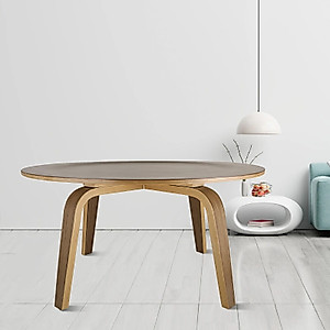 Round Wood Coffee Table Accent for Living Room 33x15 (Dia X H) Brown Modern Contemporary Walnut Finish Solid