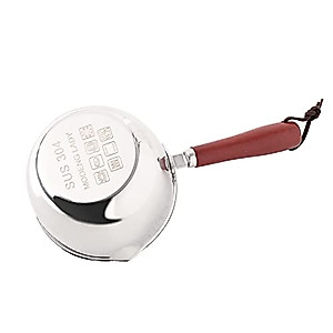 Butter Warmer Pot with Wooden Handle for Seafood, SUS304 Stainless Steel Milk Warmer for Coffee, Small Heating Cookware Soup Wamer Pan 4.13Inch 300ml (300ml-SUS304)
