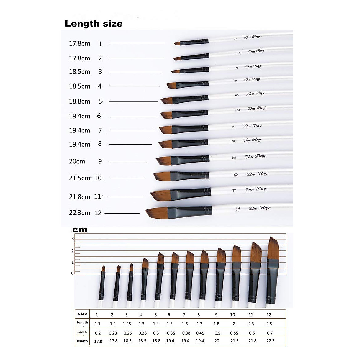 Angular Paint Brushes Nylon Hair Angled Watercolor Pait Brush Set for Acrylics Watercolors Gouache Inks Oil and Tempera(12pcs Pearl White Angled Paintbrush Set)