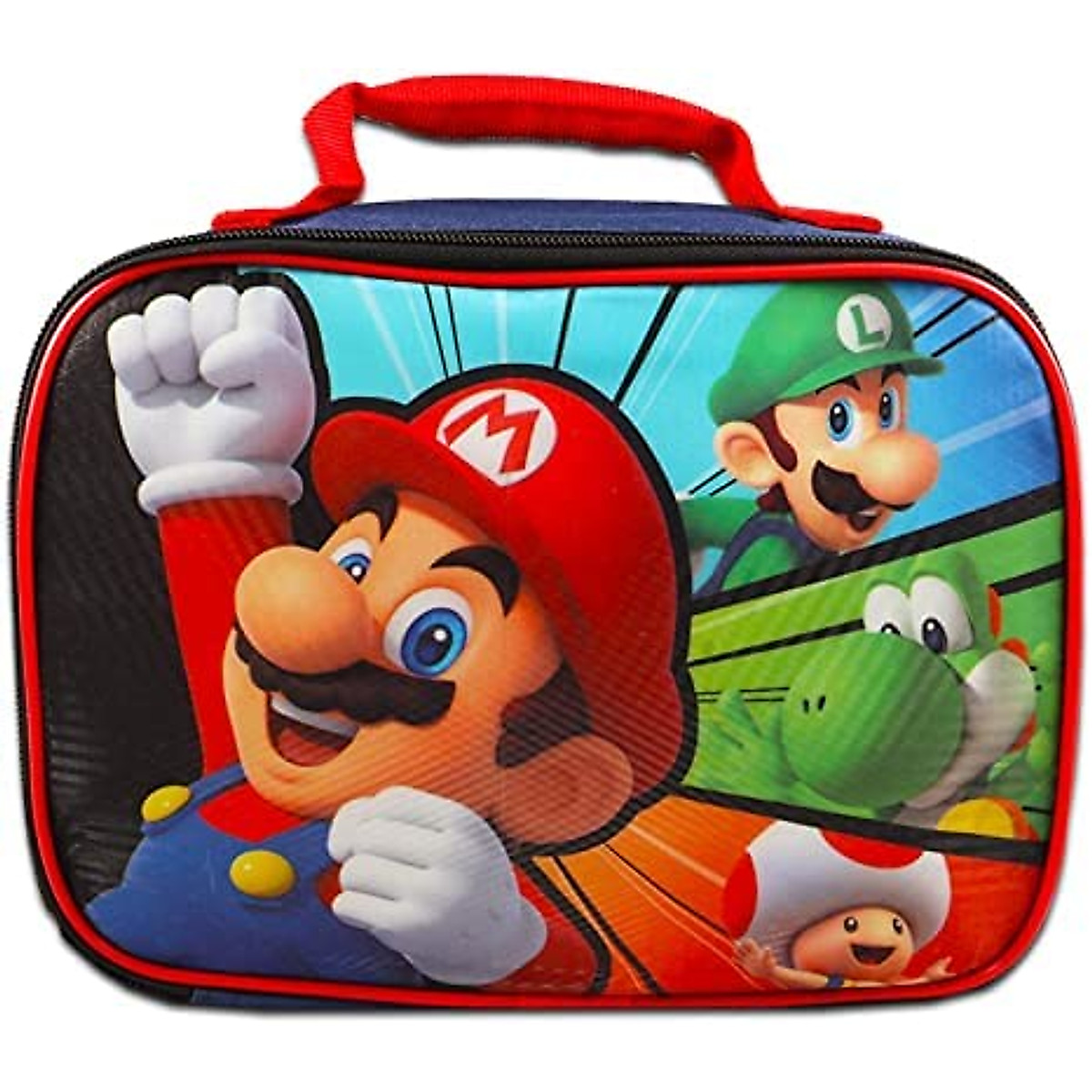Mario Shop Super Mario Backpack With Lunch Box For Kids ~ 4 Pc Bundle Featuring Mario, Yoshi, and Luigi, With School Bag, Stickers, Lunch Bag And More | Nintendo School Supplies