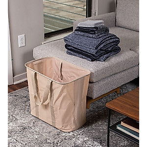 BIRDROCK HOME 75L Collapsible Laundry Basket Caddy - Natural - XL Foldable Tote Bag for Dirty Clothes - Strong Handles - Durable Fabric - Water Resistant - Lightweight
