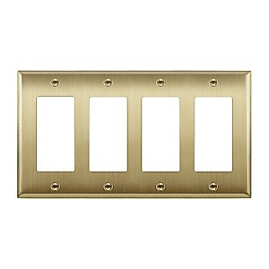 ENERLITES Decorator Switch or Outlet Metal Wall Plate, Stainless Steel 201, Corrosion Resistant, Size 4-Gang 4.50" x 8.19", UL Listed, 7734-BB, Brushed Brass, Gold