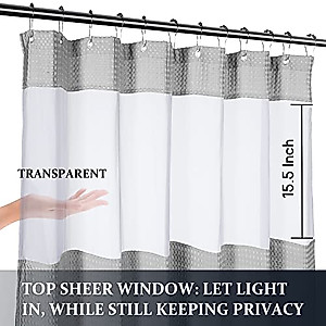 Yimobra Waffle Shower Curtain Sets with Liner, Heavyweight Fabric with 12 Hooks, Water-Repellent, Washable, Mesh Top Window, 72 "x 72", Gray