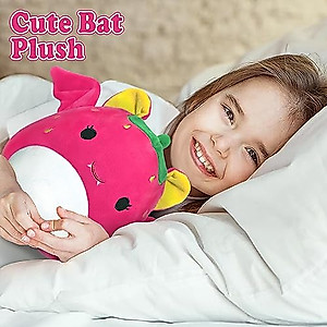 ROMINVIC Strawberry Bat Plush,8 inch Stuffed Animal Bat Plush Pillow, 3D Kawaii Bat Plushie Stuffed for Christmas Birthday Kids Gifts Home Decoration
