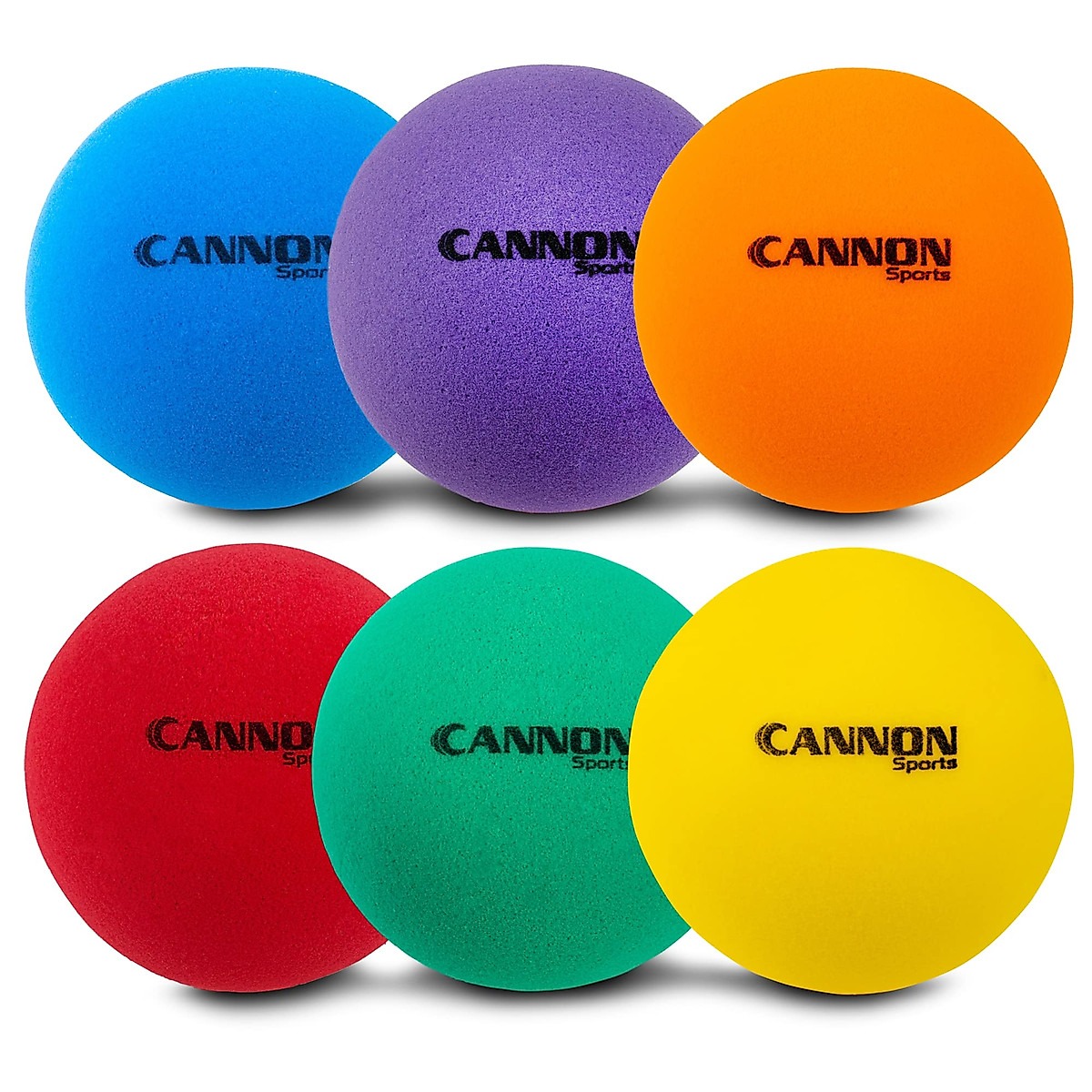 Cannon Sports Set of 6 Mini Uncoated Foam Balls, 3" L/H/W - Red, Blue, Green, Purple, Orange, Yellow