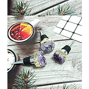 Natural Crystal Wine Bottle Stoppers Gemstone Bottle Stopper With Gift Box for Wedding & Parties (Amethyst Purple)