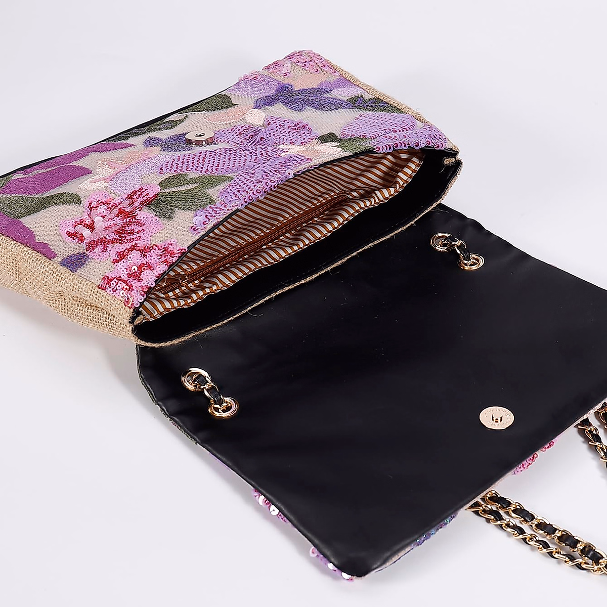 Wabilu Women Girls Summer Straw Bag Sequin Floral Embroidery Straw Clutch Purse Woven Shoulder Handbag For Beach Party Wedding With Random Flower Pattern