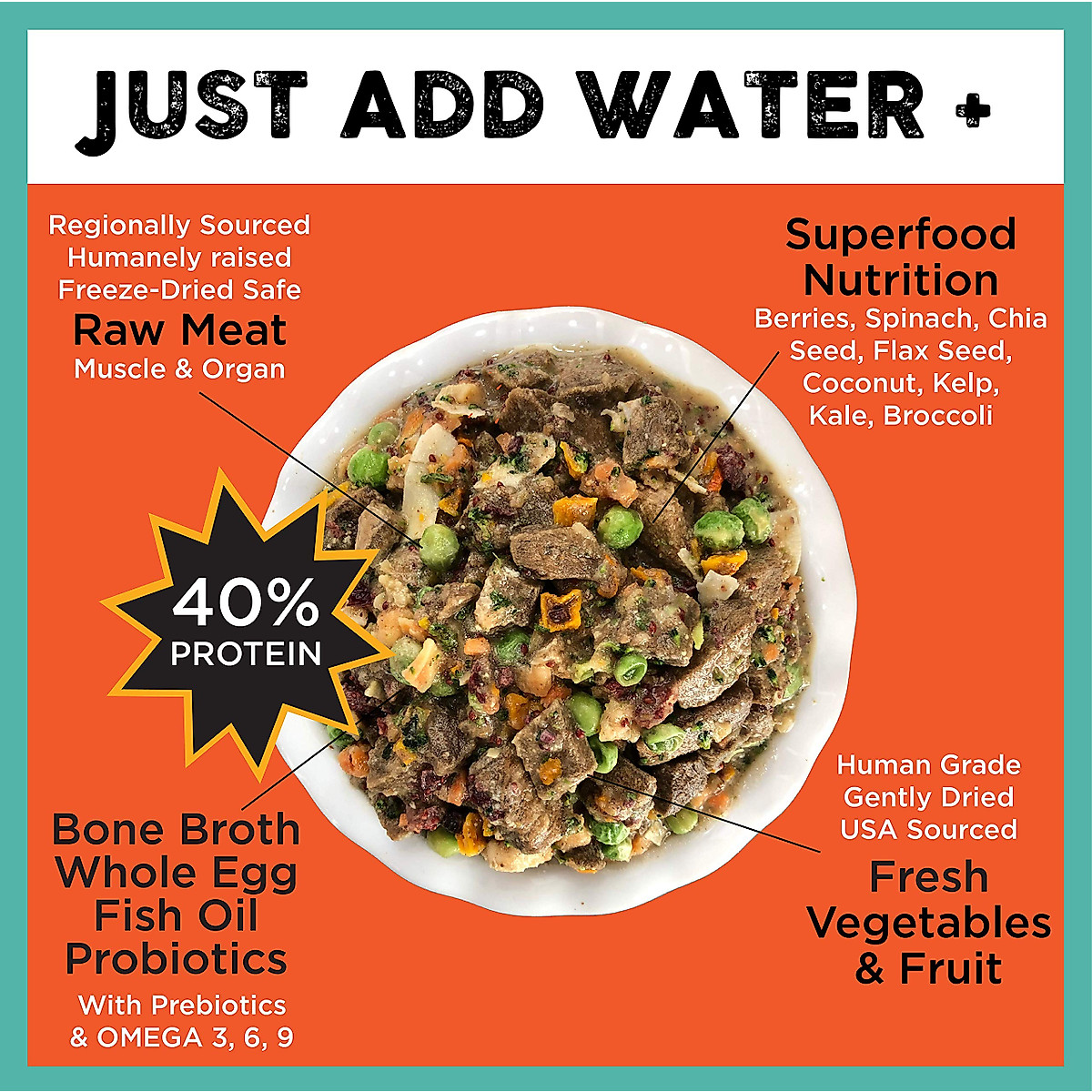 Nature's Diet Simply Raw® Freeze-Dried Raw Whole Food Meal - Makes 18 Lbs Fresh Raw Food with Muscle, Organ, Bone Broth, Whole Egg, Superfoods, Fish Oil Omega 3, 6, 9, Probiotics & Prebiotics (Beef)