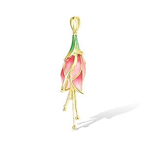 Santuzza Tulip Pendant 925 Sterling Silver Handmade Enamel Red Flower Pendant for Women