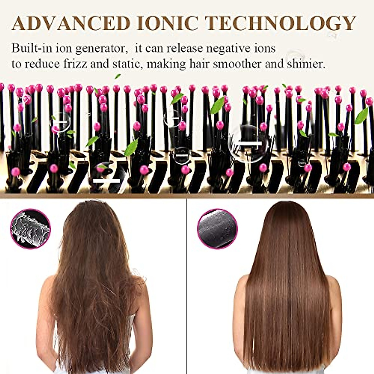 Hair Dryer Brush, FVW Hot Air Brush, Hair Dryer Styler & Volumizer 3-in-1 Brush for Hair Fast Drying, Straightening and Curling, 3-Adjustable Temperature and Speed, Golden