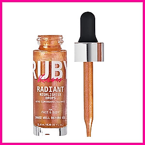 Ruby Kisses Radiant Drops, Shimmer Liquid Highlighter Makeup, Smooth Illuminator for Face Body, Natural Glow Dewiness Glitter for Skin (BLUSH GOLD)