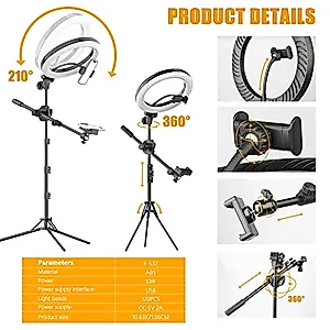 Selfie Ring Light with Stand and Phone Holder with Tripod Stand & Cell Phone Holder,Overhead Camera Phone Mount LED Halo Circle Lights Phone Stand for Video Recording/Live Stream/Vlog/YouTube/TikTok