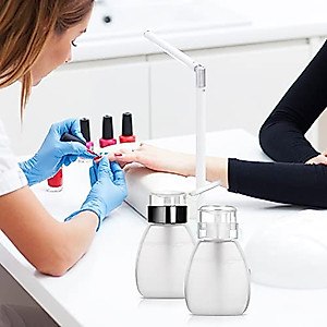 2 Pack 250ml/8.3oz Push Down Pump Dispenser Empty Plastic Lockable Nail Polish Remover Pumping Bottle Container with Flip Cap for Nail Polish Makeup Remover Liquid Alcohol