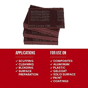 3M Scotch-Brite General Purpose 7447B Hand Pad, Very Fine Grade, 6 in x 9 in, Pack of 60, Aluminum Oxide, Surface Preparation, Scuffing, Blending, Cleaning, Maroon