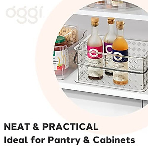 Oggi Clear Stacking Storage Basket with Handle, Large-14"x9"x5"