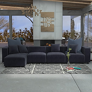 LLappuil Modern Modular Sectional Sofa Set, Low Back Minimalist Style Couch for with Ottoman and Chaise Lounge, Soft Fabric 5 Seater 138.4" L Shaped Sofa for Living Room, Dark Grey