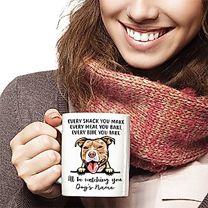 Personalized Red Nose American Pit Bull Coffee Mug, Every Snack You Make I'll Be Watching You, Customized Dog Mugs for Mom Dad, Gifts for Dog Lover, Mothers Day, Fathers Day, Birthday Presents