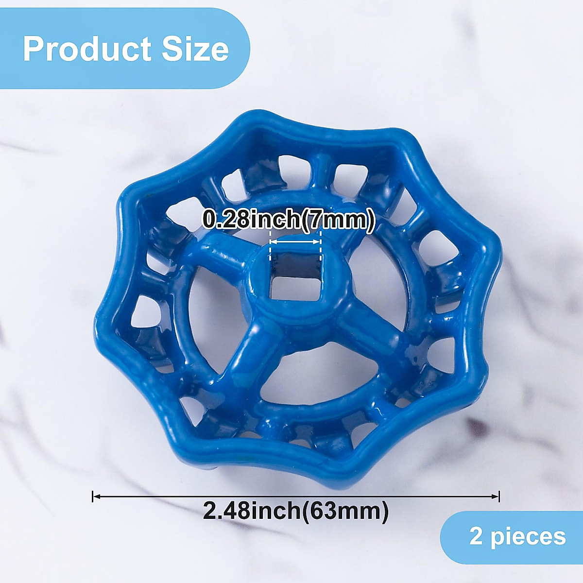 Pndeyo 2pcs Outdoor Faucet Handle Hose Bib Handle, 7x7mm Square Stem Hole Water Spigot Handle, Round Wheel Outside Water Valve Faucet Handle Replacement Parts- Blue