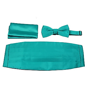 CBUND-ADF-32 - Mens Formal Woven Satin Cummerbund Pre-Tied Bowtie Hanky set.
