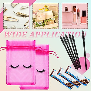 100 Pcs Eyelash Aftercare Bags 4 x 6 Inches Eye Lash Print Aftercare Makeup Bags Drawstring Cosmetic Bags Organza Beauty Bags for Women Makeup Jewelry Supplies (Pink)