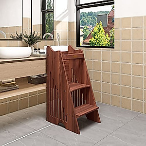 CONSDAN Kitchen Step Stool for Toddlers, Kids Standing Tower Kitchen Toddler Learning Stool, Kitchen Helper Stool with Safety Rail for Kitchen Counter, Bathroom Sink, Solid Wood