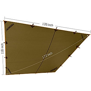 FREEKITE Lightweight Waterproof Camping Tarp Tent, Large Portable Bushcraft Backpacking Nylon Fabric Rain Fly Tarps for Hammock Tactical Hiking Emergency Shelter Tarp (Black)